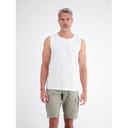 Muskelshirt Lerros "Luftiges Tanktop aus Baumwolle mit trendigem Slogan-Print", Herren, Gr. L, wei&szlig; (broken wei&szlig;), 100% Baumwolle, Rundhals, Shirts