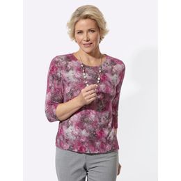 3/4-Arm-Shirt CLASSIC "Rundhals-Shirt", Damen, Gr. 52, malve, hellgrau, bedruckt, 95% Viskose, 5% Elasthan, gebl&uuml;mt, gemustert, mehrfarbig, Rundhals, Shirts 3/4-Arm-Shirt
