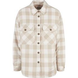 Hemdjacke Urban Classics "Urban Classics Damen Ladies Flanell Padded Overshirt", Damen, Gr. 4XL, sandwei&szlig;, lighttaupe, 100% Baumwolle, mehrfarbig, normal, amerikanischer Ausschnitt, Jacken