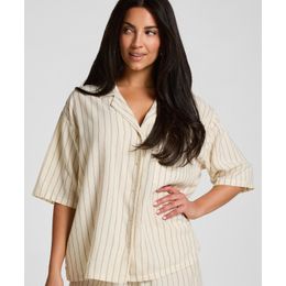 Hunkem&ouml;ller Pyjama HUNKEM&Ouml;LLER "Jacke Leinen", Damen, Gr. L, beige, 70% Viskose, 30% Leinen, Homewear-Sets Pyjama