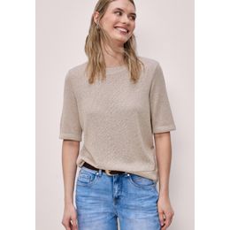 T-Shirt Street One, Damen, Gr. 42, beige (clay sand), Stoff, 53% Polyester, 46% Viskose, 1% Elasthan, unifarben, normal normal, Rundhals, abgesteppt, Shirts T-Shirt, Rundhalsausschnitt