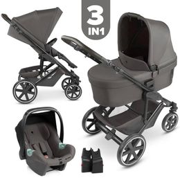 Abc Design Kinderwagenset Sierra All in One, Graubraun, Metall, 6-teilig, 58.5x111x100 cm, EN 1888, UV 50+, ECE R 129 i-Size, Feststellbremse, Fu&szlig;st&uuml;tze abklappbar, Federung, 5-Punkte-Gurt, f&uuml;r Babyschale geeignet, Griff in Lederoptik, Transportsicherung, Sitz umsetzbar,abnehmbarer und waschbarer Bezug, ergonomischer Trageb&uuml;gel, Gurtl&auml;ngenverstellung, Sonnendach, integriertes Gurtsystem, optimaler