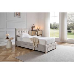 Boxxx Polsterbett, Beige, Holz, Eiche,Pappel, massiv, 90x200 cm, mit Schubk&auml;sten, in verschiedenen Gr&ouml;&szlig;en erh&auml;ltlich, Schlafzimmer, Betten, Polsterbetten