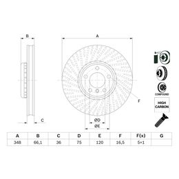Bosch Bremsscheibe 0986479e19 bel&uuml;ftet 348mm 36mm f&uuml;r BMW