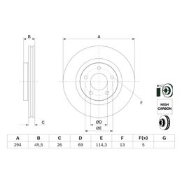 Bosch Bremsscheibe 0986479745 bel&uuml;ftet 294mm 26mm f&uuml;r Peugeot JEEP MITSUBISHI