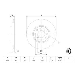 Bosch Bremsscheibe 0986479b98 bel&uuml;ftet 252mm 20mm f&uuml;r Opel Suzuki
