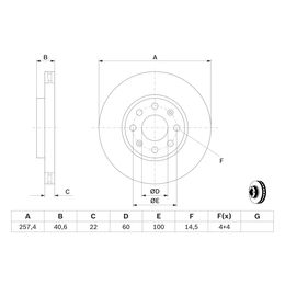 Bosch Bremsscheibe 0986479b89 bel&uuml;ftet 257mm 22mm f&uuml;r Opel Fiat