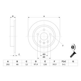 Bosch Bremsscheibe 0986479c73 voll 292mm 12mm f&uuml;r Opel Vaughall CHEVROLET BUICK
