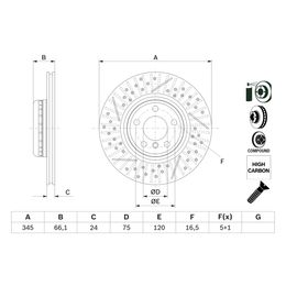 Bosch Bremsscheibe 0986479e05 Geschlitzt/Gelocht 345mm 24mm f&uuml;r BMW