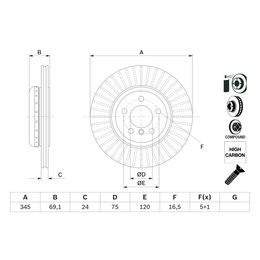 Bosch Bremsscheibe 0986479e08 bel&uuml;ftet 345mm 24mm f&uuml;r BMW