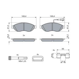 Bosch Bremsbelagsatz, Scheibenbremse 0986494591 f&uuml;r Peugeot LANCIA