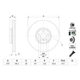 Bosch Bremsscheibe 0986479f54 bel&uuml;ftet 374mm 36mm f&uuml;r BMW