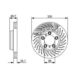 Bosch Bremsscheibe 0986479580 bel&uuml;ftet 330mm 34mm f&uuml;r Porsche