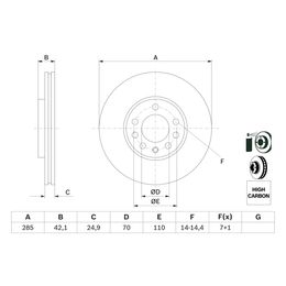 Bosch Bremsscheibe 0986479107 bel&uuml;ftet 285mm 25mm f&uuml;r SAAB HOLDEN Fiat