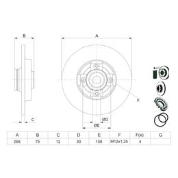 Bosch Bremsscheibe 0986479387 voll 268mm 12mm f&uuml;r Peugeot