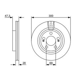 Bosch Bremsscheibe 0986479537 bel&uuml;ftet 300mm 28mm f&uuml;r KIA HYUNDAI