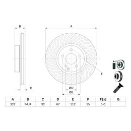 Bosch Bremsscheibe 0986479652 bel&uuml;ftet 322mm 32mm f&uuml;r Mercedes