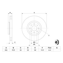 Bosch Bremsscheibe 0986479b52 bel&uuml;ftet 281mm 26mm f&uuml;r LANCIA