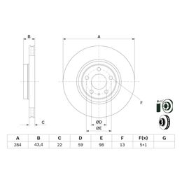 Bosch Bremsscheibe 0986478521 bel&uuml;ftet 284mm 22mm f&uuml;r LANCIA Fiat Opel Vaughall