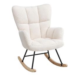 Livingandhome Schaukelsessel, Wei&szlig;, Textil, 72x98x92 cm, Wohnzimmer, Sessel, Relaxsessel