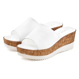 Pantolette Lascana "Sommerschuh, offener Schuh, Mule, Sandalette", Damen, Gr. 36, wei&szlig;, Obermaterial: 100% Ziegenleder. Decksohle: 100% Ziegenleder. Futter: 100% Synthetik. Laufsohle: 100% Synthetik, mehrfarbig, metallic, Schuhe Pantolette, aus Leder mit Keilabsatz