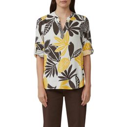Druckbluse s.Oliver, Damen, Gr. 44, bunt (braun gelb), Web, Obermaterial: 52% Leinen, 48% Viskose, bedruckt, gebl&uuml;mt, bequem h&uuml;ftbedeckend, Rundhals, krempelbar, Blusen Druckbluse, mit floralem Muster