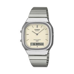 Chronograph CASIO VINTAGE, edelstahlfarben, creme, Armbanduhren, Herren, Chronograph, Quarzuhr, Armbanduhr, Damenuhr, Herrenuhr, Edelstahlarmband, analog