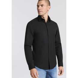 Businesshemd Calvin Klein "SLIM ESNTL POPLIN NOS STR SLD", Herren, Gr. 37, N-Gr, schwarz, Web, Obermaterial: 97% Baumwolle, 3% Elasthan, unifarben, slim fit h&uuml;ftlang, Rundhals, eingesetzt 1-Knopf-Manschette, Hemden, Mit Monogramm-Stickerei