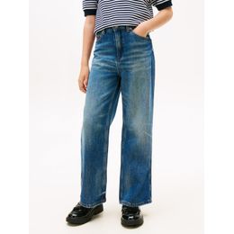 Weite Jeans Tommy Hilfiger "MABEL", M&auml;dchen, Gr. 12 (152), N-Gr, blau (mid blau), Denim/Jeans, Obermaterial: 100% Baumwolle, regular fit lang, Jeans, f&uuml;r Kinder bis 16 Jahre