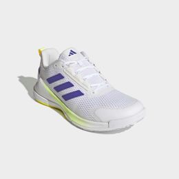 Hallenschuh adidas Performance "NOVAFLIGHT 2 INDOOR", Herren, Gr. 41, wei&szlig; (cloud wei&szlig;, pure lila, hi, res gelb), Synthetik, Textil, Schuhe Hallenschuh, Volleyballschuh