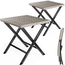 Casaria Polyrattan Klapphocker Creme 2er-Set 3in1 120kg Belastbarkeit 43x40x44cm klappbar leicht tragbar au&szlig;en wetterfest