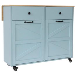 Mid.you Servierwagen, Blau, Holzwerkstoff, 2 Schublade(n) Schubladen, rechteckig, Rollen, 100x85x50 cm, einfacher Aufbau, Esszimmer, Barm&ouml;bel, Barwagen