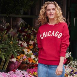 LANDS' END Beflocktes Sweatshirt, Damen,  Rot, Baumwolle/Polyester, by Lands' End