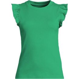 LANDS' END Baumwollripp-Top mit Volants f&uuml;r Damen, Damen, size: regular, Gr&uuml;n, Baumwolle/Elasthan, by Lands' End
