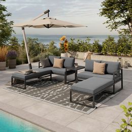 Ambia Garden Loungegarnitur, Anthrazit, Grau, Metall, Textil, 5-teilig, F&uuml;llung: Polyester,Schaumstoff, 250x188 cm, Loungem&ouml;bel, Gartenlounge-Sets