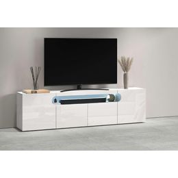 Lowboard OTTO HOME "REAL,Lowboard,TV-Kommode,TV-M&ouml;bel,TV-Bank", wei&szlig; hochglanz, B:200cm H:60cm T:40cm, Sideboards, Lowboard, Mit 4 T&uuml;ren, davon 2 abgerundet, die ein ovales offenes Fach bilden