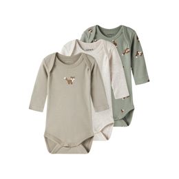 Langarmbody name it "NBMBODY 3P LS FOX NOOS", Jungen, Gr. 86, N-Gr, beige (shadow), Feinripp, Obermaterial: 100% Baumwolle, bedruckt, unifarben, normal, amerikanischer Ausschnitt, Bodys