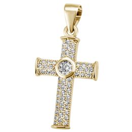 Kettenanh&auml;nger Firetti "Schmuck Geschenk Silber 925 Halsschmuck Anh&auml;nger Kreuz", gold (gelbgoldfarben, kristallwei&szlig;, kristallwei&szlig;), Schmuckanh&auml;nger, Damen, Silber 925 (Sterlingsilber), 1,6 g, Kettenanh&auml;nger, mit Zirkonia (synth.)