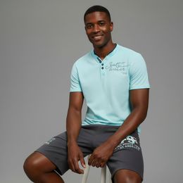 Henleyshirt Kangaroos, Jungen, Gr. M, aqua, Single Jersey, Obermaterial: 100% Baumwolle, schmal, V-Ausschnitt, angesetztes B&uuml;ndchen, Shirts, schmaler Schnitt, Halbarm, mit V-Ausschnitt und Knopfleiste