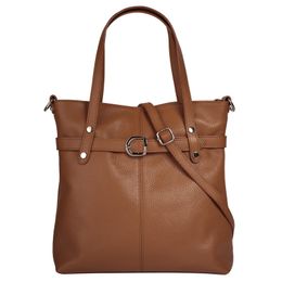 Shopper CLUTY, Damen, Gr. B/H/T: 30cm x 31cm x 11cm onesize, braun (cognac), Leder, leicht gl&auml;nzend, unifarben, Taschen Shopper, echt Leder, Made in Italy