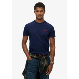 Rundhalsshirt Superdry "ESSENTIAL LOGO EMB TEE", Herren, Gr. XL, blau (atlantic navy), Single Jersey, Obermaterial: 100% Baumwolle, bedruckt, slim fit h&uuml;ftlang, Rundhals, Shirts Rundhalsshirt