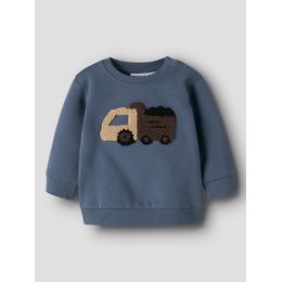 Sweatshirt name it "NBMKLIPS LS SWEAT BOX UNB", Jungen, Gr. 68, vintage indigo, Sweatware, Obermaterial: 95% Baumwolle, 5% Elasthan, bedruckt, regular fit normal, Rundhals, Rippb&uuml;ndchen, Sweatshirts Sweatshirt, Baumwollmischung, regular fit