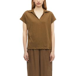 Poloshirt s.Oliver, Damen, Gr. 36, teak braun, Jersey, Obermaterial: 100% Baumwolle, unifarben, normal h&uuml;ftbedeckend, V-Ausschnitt, abgesteppte Kante, Shirts, Sommershirt mit Polokragen