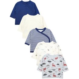 Wickelshirt TUPTAM "Wickelshirt Baby Jungen Langarm Wickelshirt 5er Set", Jungen, Gr. 50, grau (blau_beige_streifen_tiere_dino), Obermaterial: 100% Baumwolle CO., Shirts