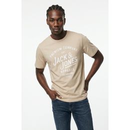 Jack & Jones T-Shirt JACK & JONES "JPRBLUZANE SS TEE FST", Jungen, Gr. M, humus, Jersey, Obermaterial: 100% Baumwolle, bedruckt, regular fit normal, Rundhals, Shirts T-Shirt, mit Logo Schriftzug