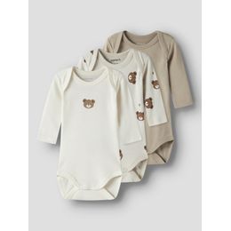 Langarmbody name it "NBNBODY 3P LS PUMICE BEAR NOOS", Jungen, Gr. 50, N-Gr, beige (pumice stone), Feinripp, Obermaterial: 100% Baumwolle, bedruckt, unifarben, Bodys