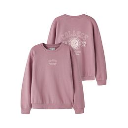 Sweatshirt name it "NKFVASACHA LS NREG SWEAT UNB", M&auml;dchen, Gr. 122/128, rosa (lilas print:college), Sweatware, Obermaterial: 100% Baumwolle, bedruckt, regular fit normal, Rundhals, Rippb&uuml;ndchen, Sweatshirts Sweatshirt, Baumwolle, regular fit