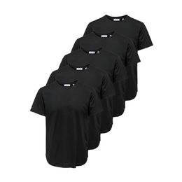 Only & Sons Rundhalsshirt ONLY & SONS "ONSJEFF LONGY SS TEE 5-PACK OTL", Jungen, Gr. S, schwarz (schwarz pack:5 x schwarz), Jersey, Obermaterial: 60% Baumwolle, 40% Polyester, unifarben, regular fit normal, Rundhals, Shirts Rundhalsshirt