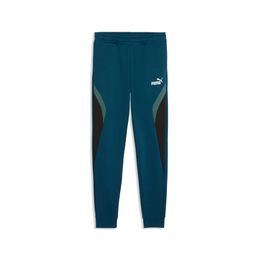 Trainingshose Puma "ESS BLOCK SWEATPANTS FL B", M&auml;dchen, Gr. 128, N-Gr, midnight petrol, Fleece, Obermaterial: 66% Baumwolle, 34% Polyester, regular fit normal, Hosen Trainingshose, Regular Fit, f&uuml;r Sport und Freizeit, sportlicher Stil