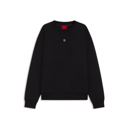 Sweatshirt Hugo "Dettil Metal Stacked Logo", Herren, Gr. L, schwarz002, Sweatware, Obermaterial: 82% Baumwolle, 13% Polyester, 5% Elasthan, unifarben, relaxed fit normal, Rundhals, B&uuml;ndchen, Sweatshirts Sweatshirt, Premium Metall Logo Rundhalsausschnitt, Relaxed Fit, Baumwollmix